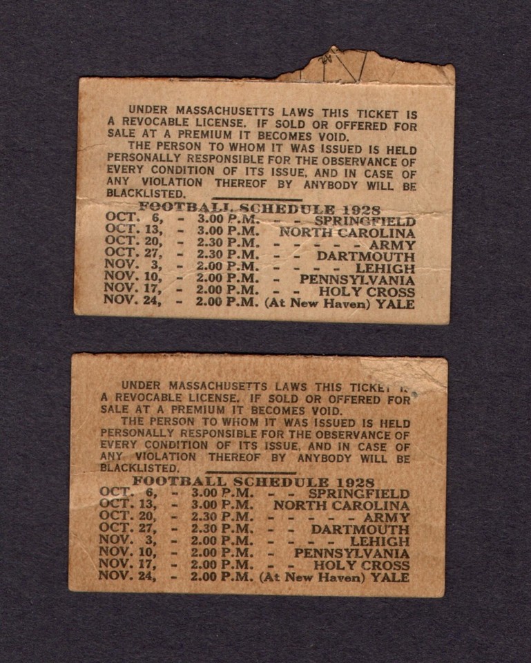 Dartmouth vs Harvard 1928 Football Ticket Stubs Pair - Adjacent Seats ...