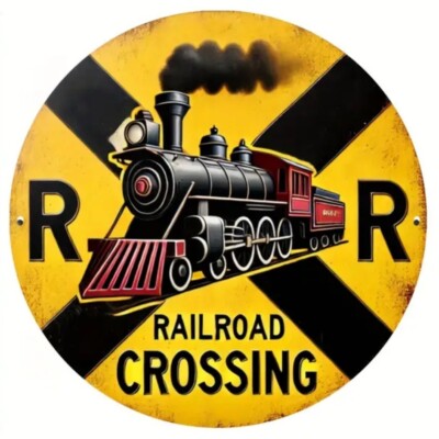 Retro Style Round Railroad Crossing Reflective Metal Warning Sign ...
