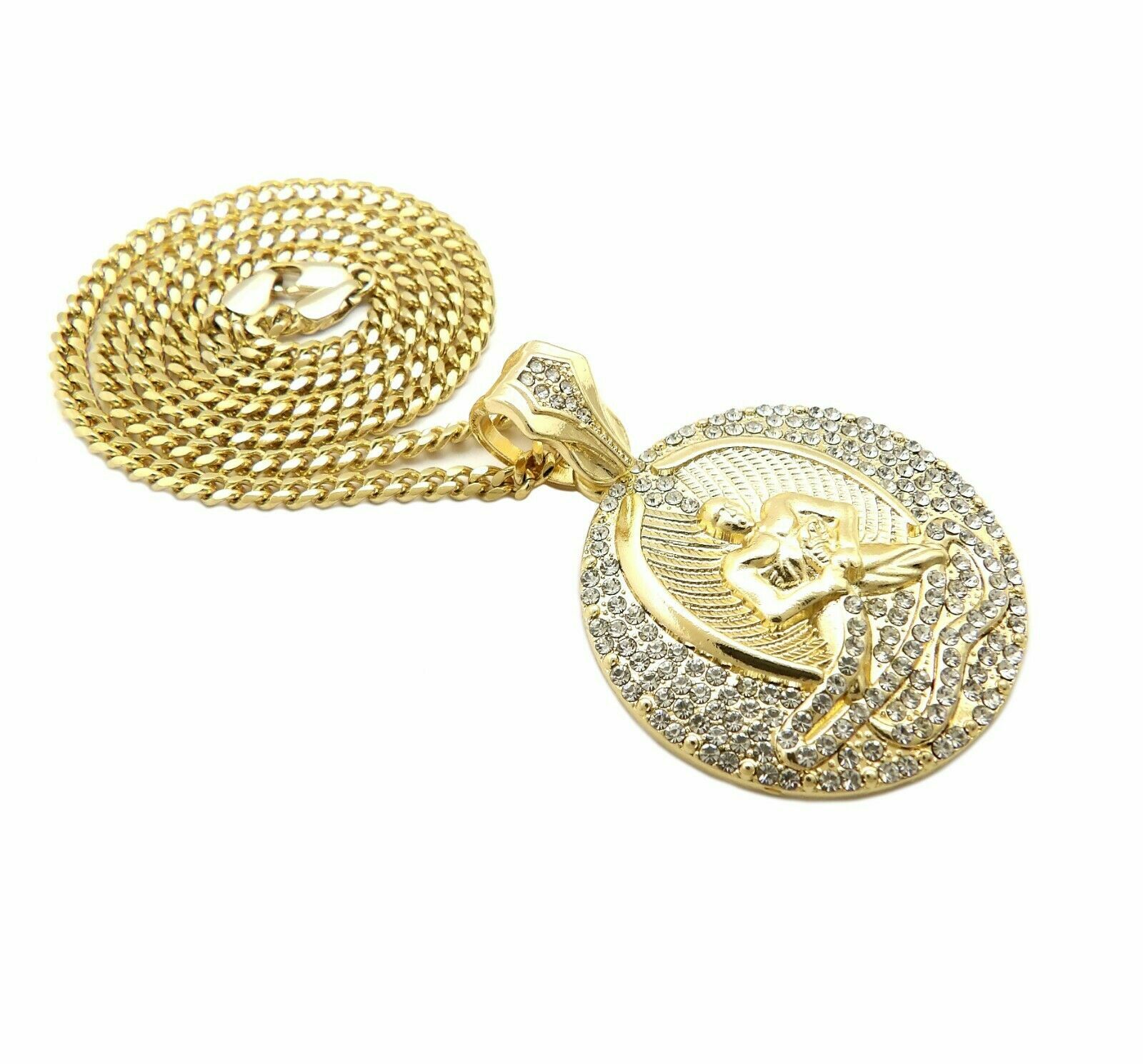 Mens Iced 2Pac Euphanasia Bling Pendant & 3mm 20" Cuban Chain Hip Hop ...