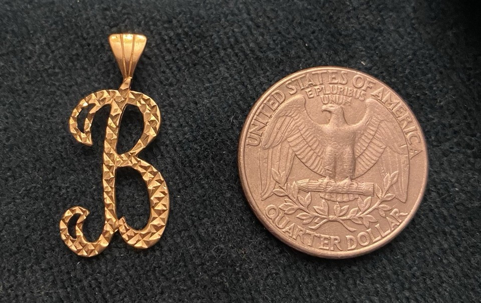 14k Yellow Gold Diamond-cut Initial “B” Pendant, 1-1/8”x 1/2” | eBay