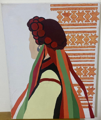 Hand Painted Palestinian Heritage Art - Woman Profile with Geometric ...