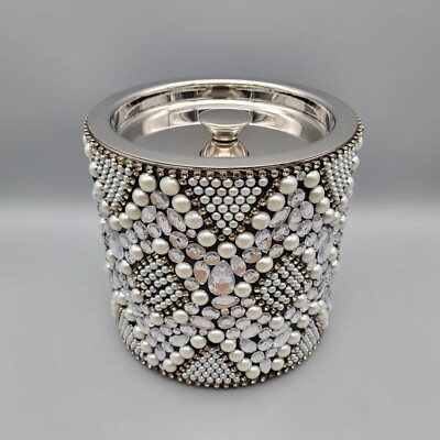 Pier 1 Stainless Steel Faux Pearl And Rhinestone Ice Bucket With Lid ...