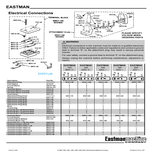 Plug Complete Wire 110V #523C1-102 Eastman Cutting | eBay