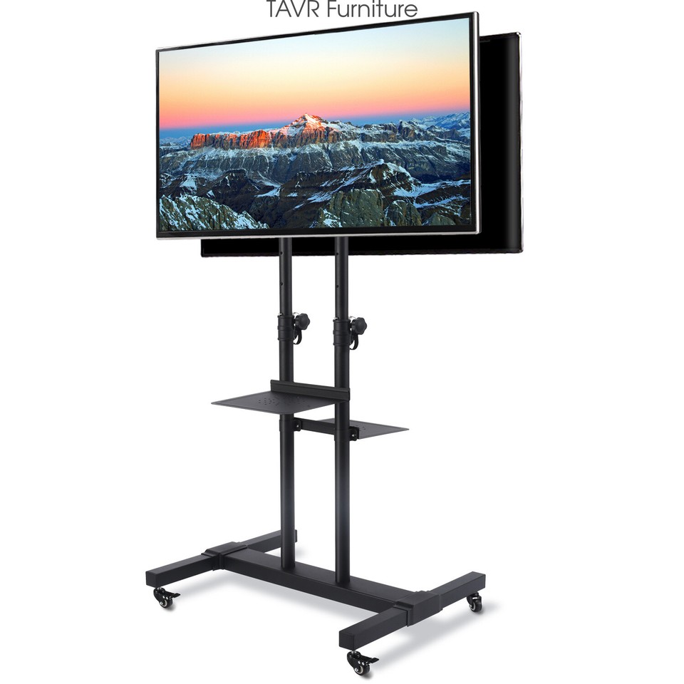 Dual Mobile TV Stand Rolling TV Cart Two Brackets with Wheel for 32-70 ...