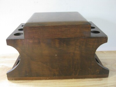Vintage Wooden 6 Pipe Stand with Tobacco Box | eBay