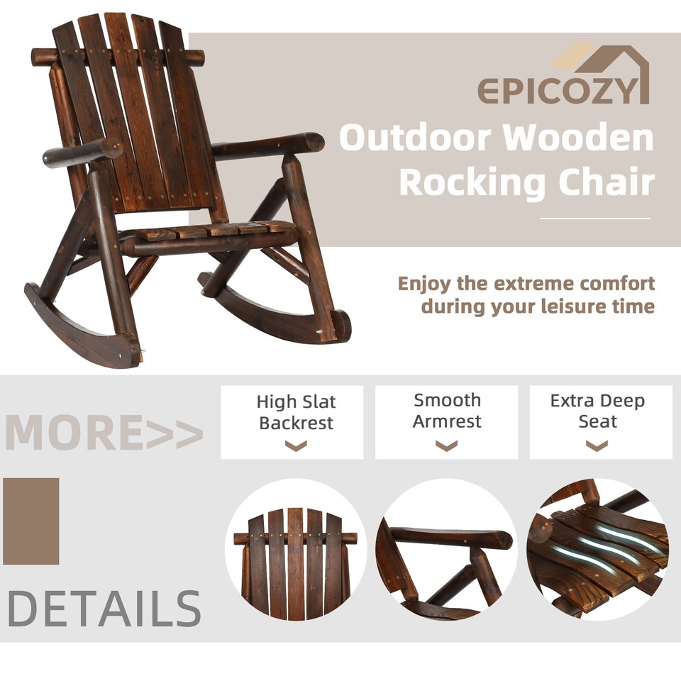 Log Rocking Chair Adirondack Wooden Porch Rocker Patio Deck Furniture ...
