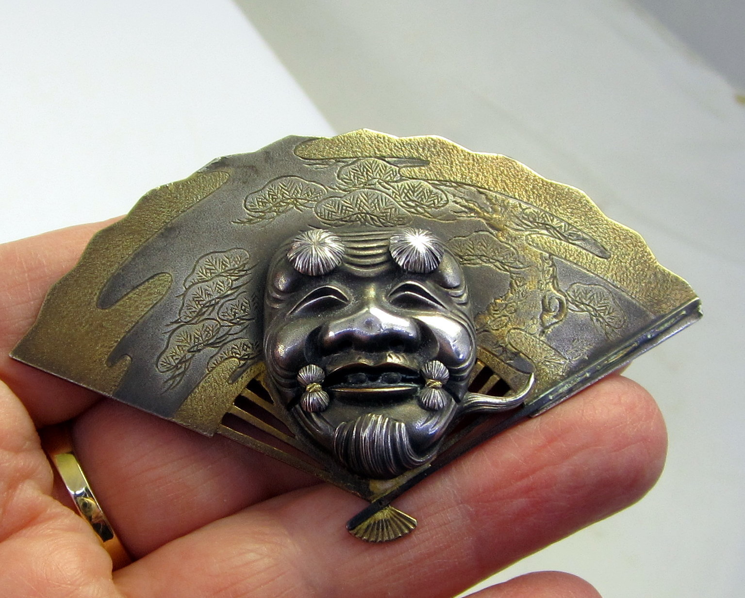 Estate Antique Sterling Silver Mixed Metal Japanese MEIJI SHAKUDO Fan ...