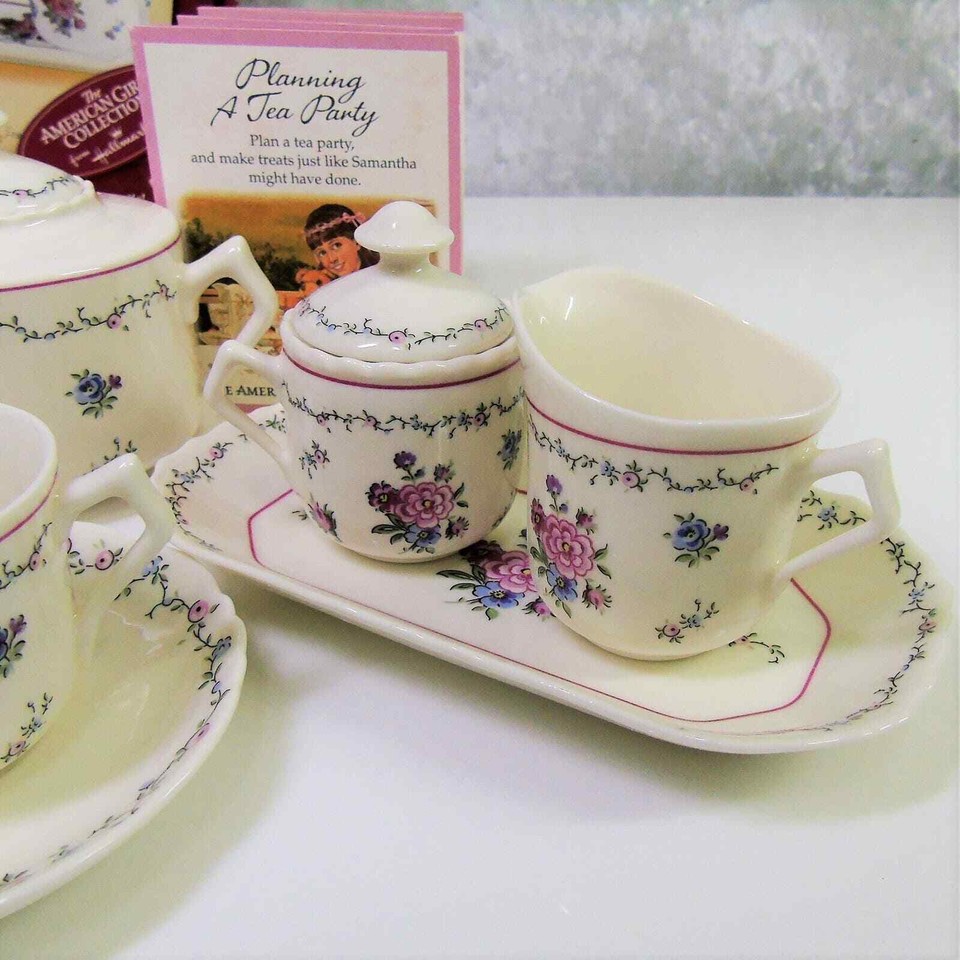American Girl SAMANTHA TEA SET Teapot Cups Saucers Sugar Bowl Creamer ...