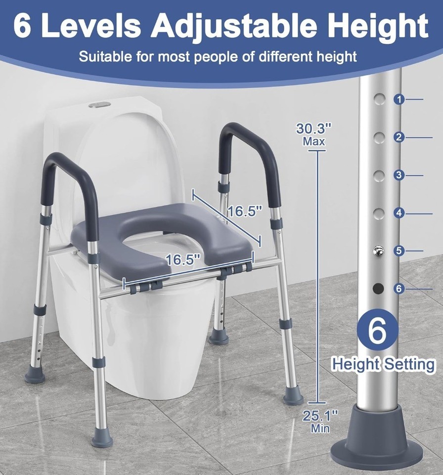 HOMLAND Toilet Seat Riser for Seniors, Raised Toilet Seat with Handles ...