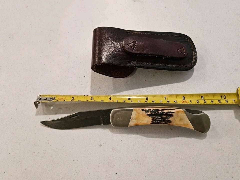 USA Bear Mgc Single Blade Damascus Hunter Lockback Folding Pocket Knife ...