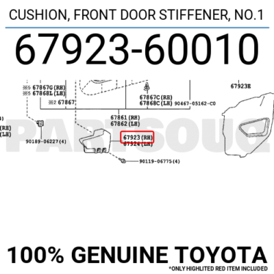 6792360010 Genuine Toyota CUSHION, FRONT DOOR STIFFENER, NO.1 67923 ...