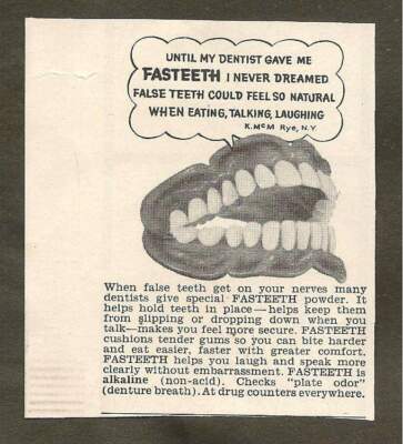 VINTAGE AD - FASTEETH FALSE TEETH POWDER - SATURDAY EVENING POST JULY ...
