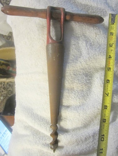 1 Antique Wood T Handle Drill Auger Bit & Barn Beam Boring barrel ...