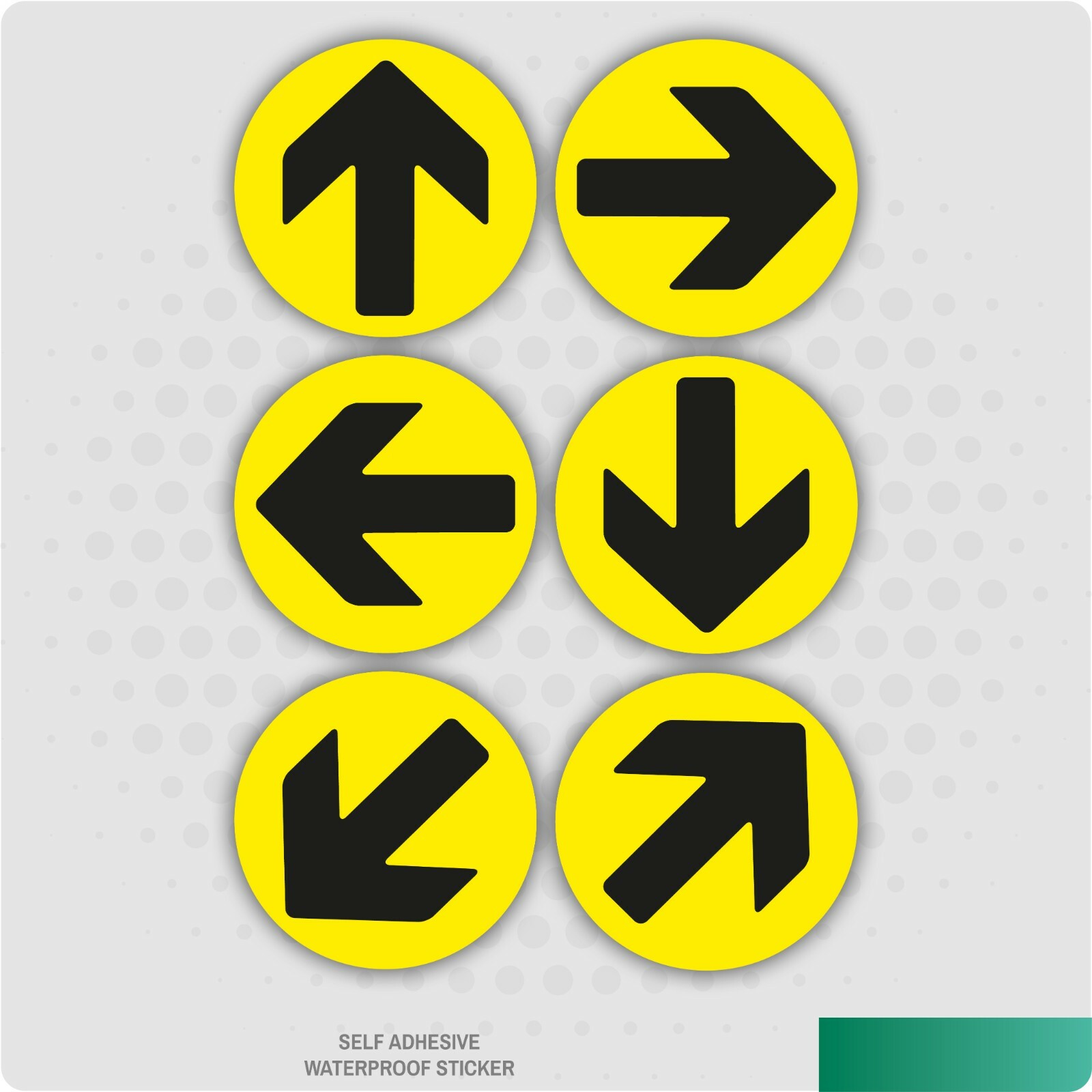 6 x Direction Arrows Yellow / Black Self-Adhesive Stickers Social ...