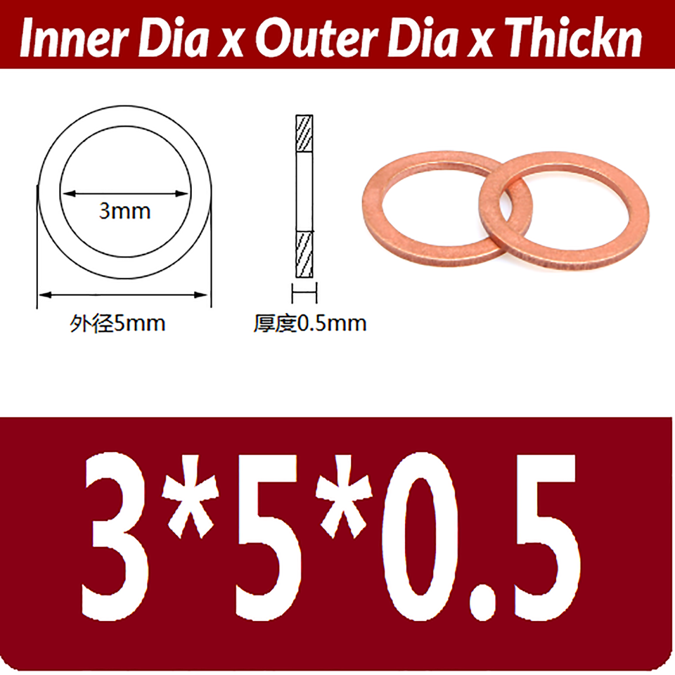 Copper Sealing Washers Metric - M3 M4 M5 M6 M7 M8 M9 M10 Flat Sump Plug ...