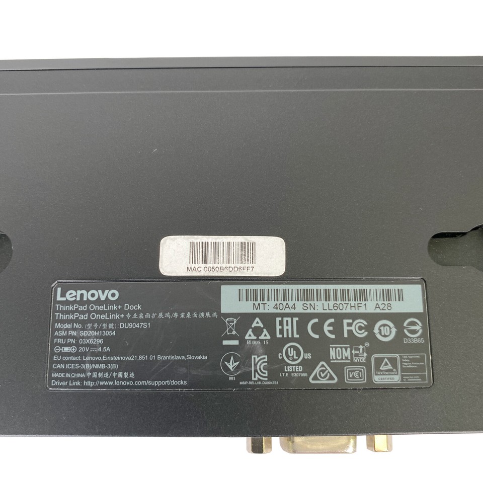 Lenovo ThinkPad OneLink+ Plus Docking Station DU9047S1 w/ AC Adapter ...