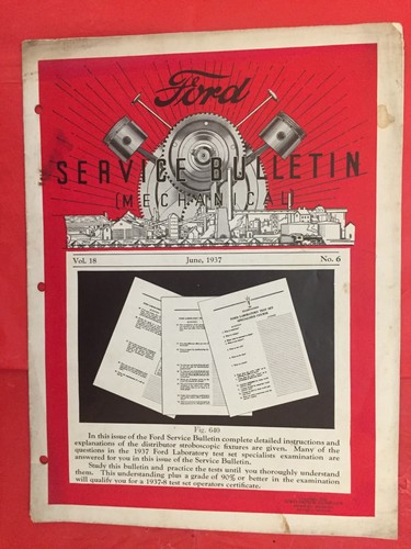 June 1937 FORD "DISTRIBUTOR STROBOSCOPIC" Car Dealer Service Bulletin ...