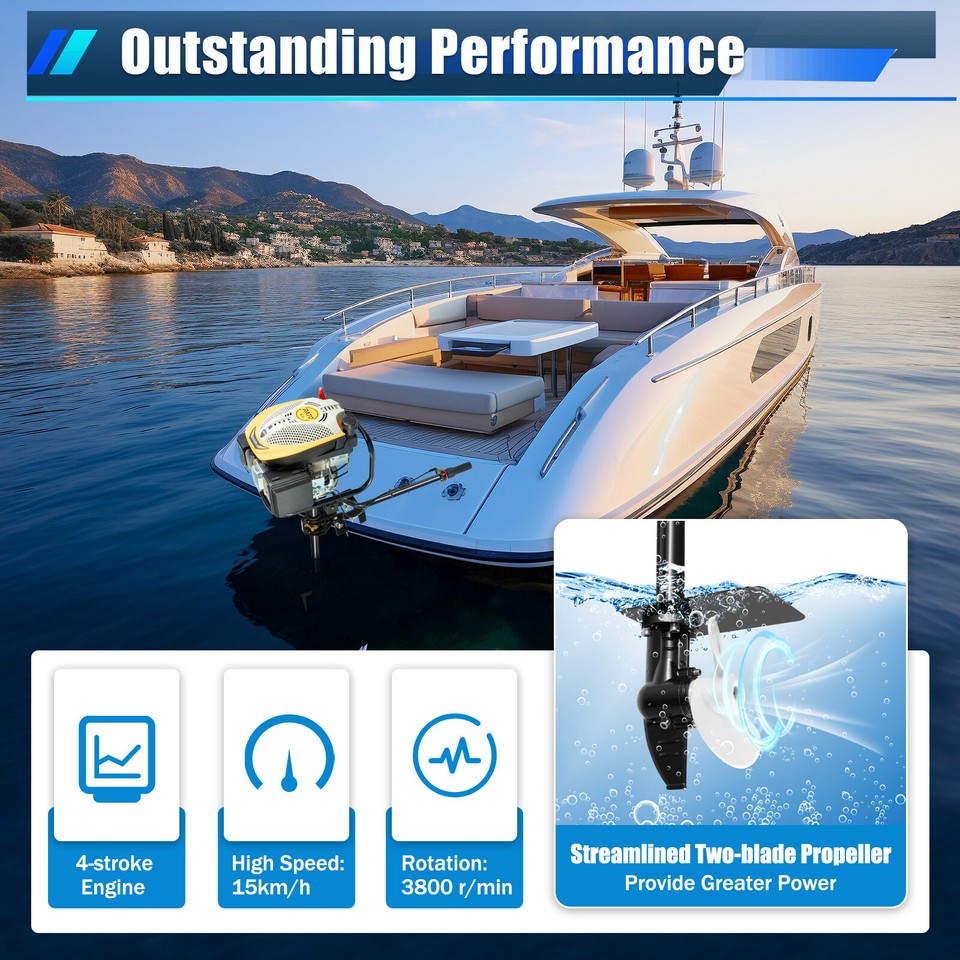 4-Stroke 9 HP Outboard Motor Gas powered Boat Engine With Air Cooling ...