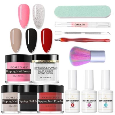 10Pcs/Set Dipping Powder Glitter Dip System Liquid Nail Manicure Gel ...