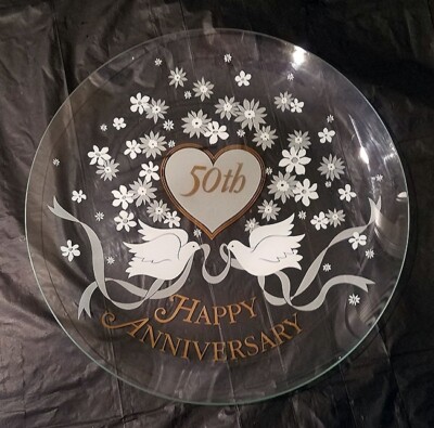 Large Glass Painted 50th Anniversary Plate - 13" Wide | eBay