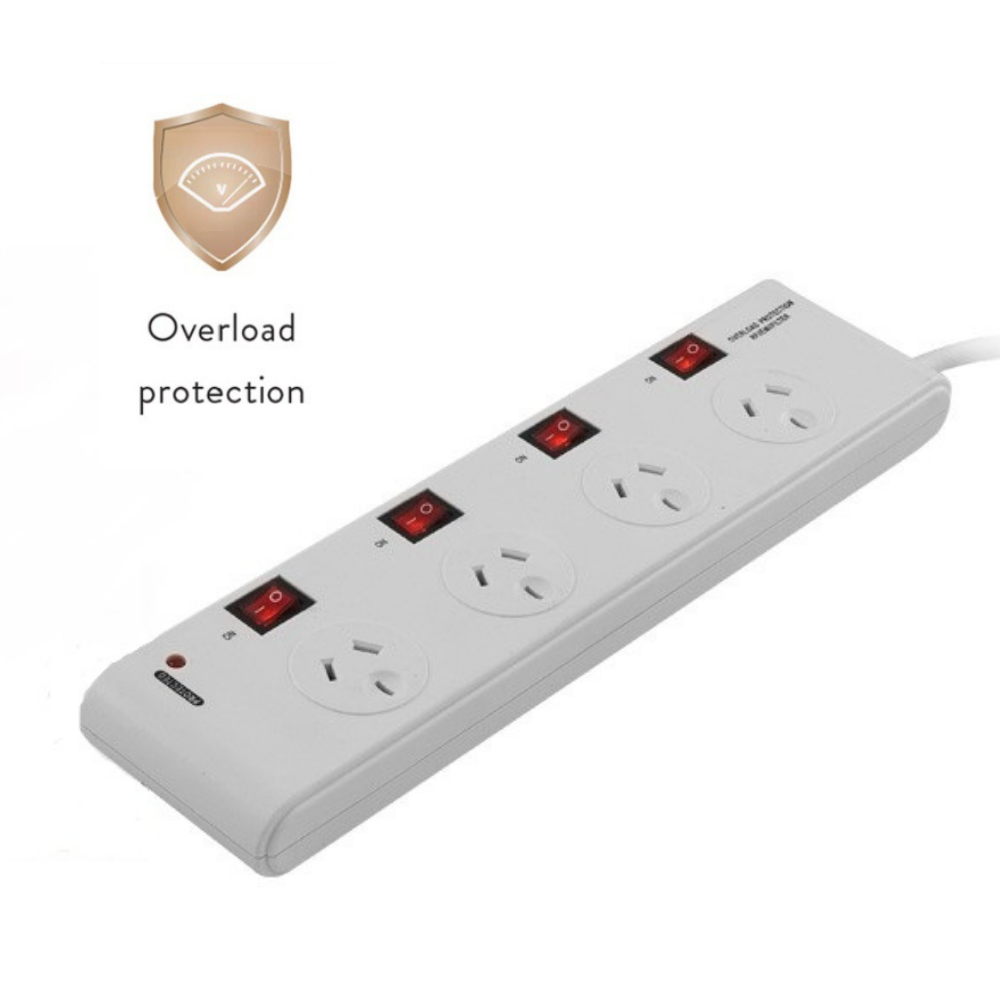 4 WAY SURGE PROTECTED POWER BOARD INDIVIDUALLY SWITCHED OVERLOAD ...
