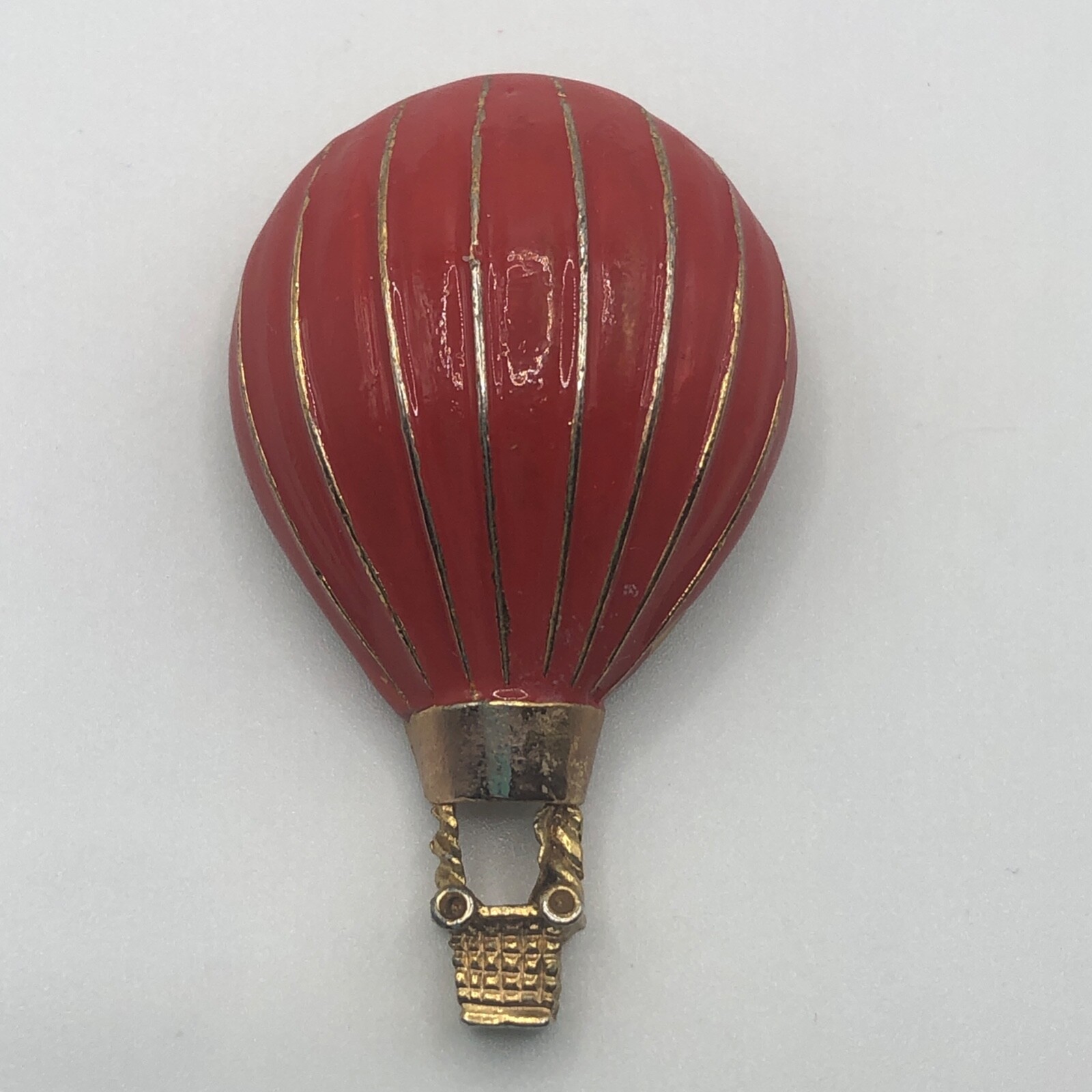 PERI Signed HOT AIR BALLOON Brooch Pin Enamel Red Gol… - Gem
