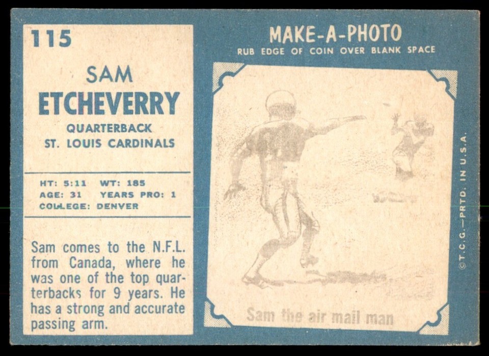 1961 Topps Sam Etcheverry RC St. Louis Cardinals #115 | eBay
