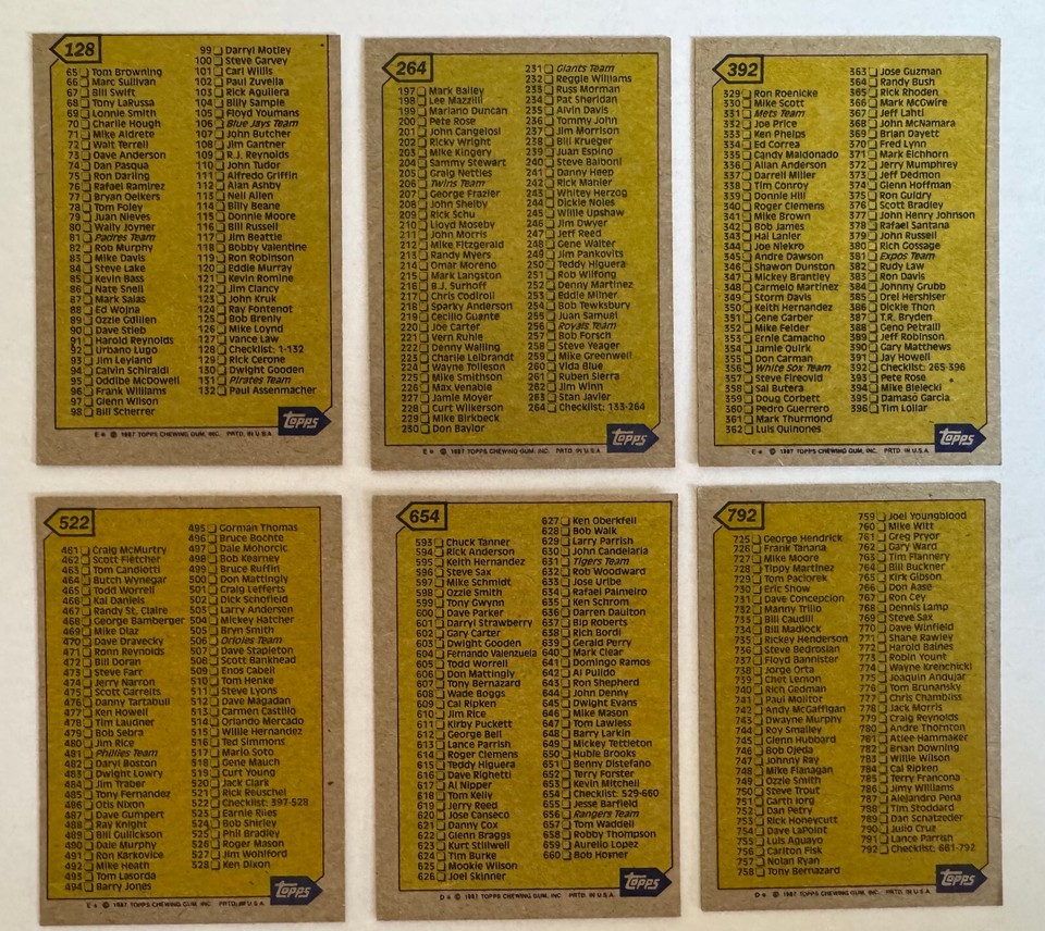 1987 Topps Baseball Checklists 6-Card Complete Set (Unmarked!) | eBay