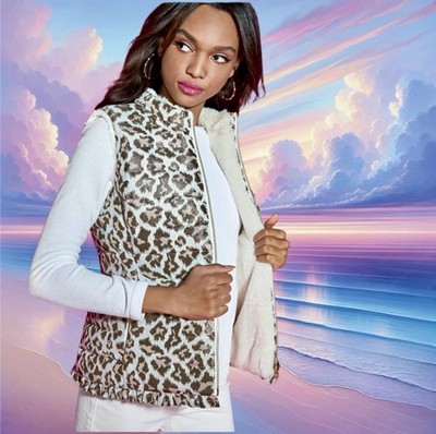 Lilly Pulitzer NWT Gabriana Vest Gold Metallic Leopard Jacquard