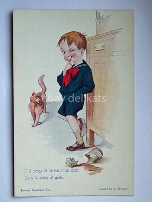 Brymner Colpa al gatto cat bambino AK old postcard vecchia cartolina | eBay
