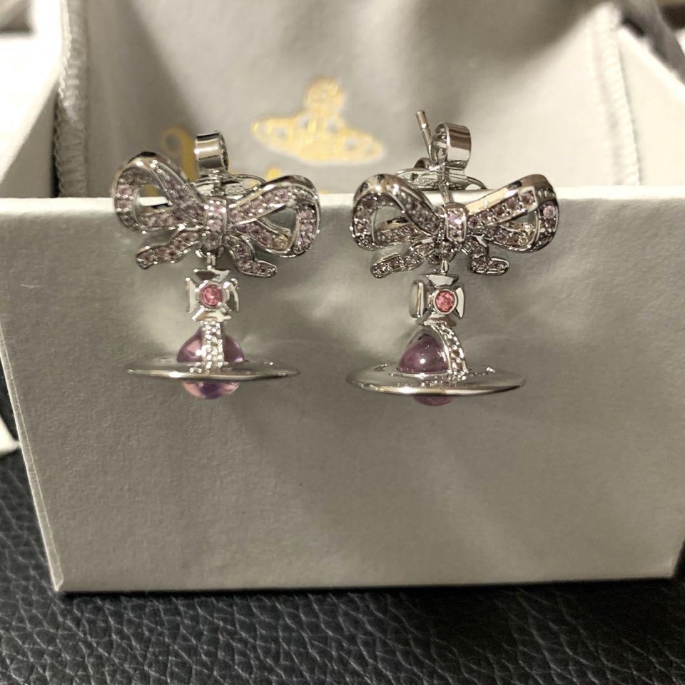 Vivienne Westwood Earrings Drop Ribbon Orb Silver/Pink IN BOX | eBay