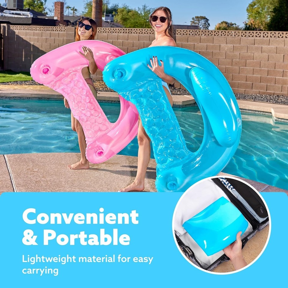 Sloosh 2 Packs Inflatable Pool Floats Chair with Cup Holder Blue/Pink ...