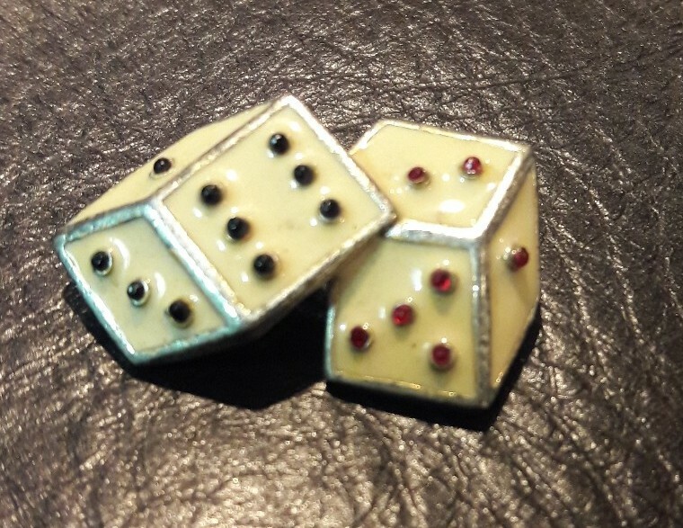 VINTAGE ENAMEL DICE PIN Red and Black | eBay