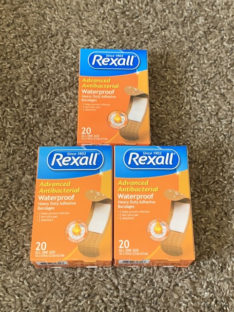 2 Rexall Advanced Antibacterial Waterproof Heavy Duty Bandages 20 for ...