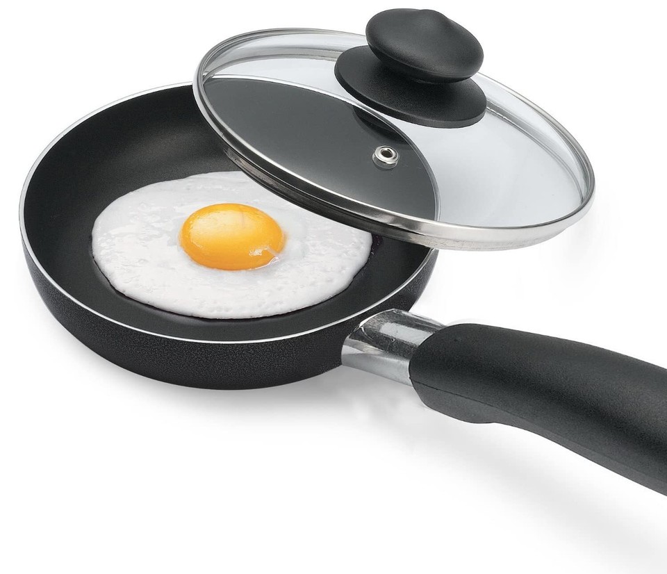 Nonstick Aluminum Frying Pan 6-Inch Black with Glass Lid Dishwasher ...
