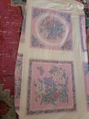 Pink floral wildflowers garden chic cheater quilt fabric material ...