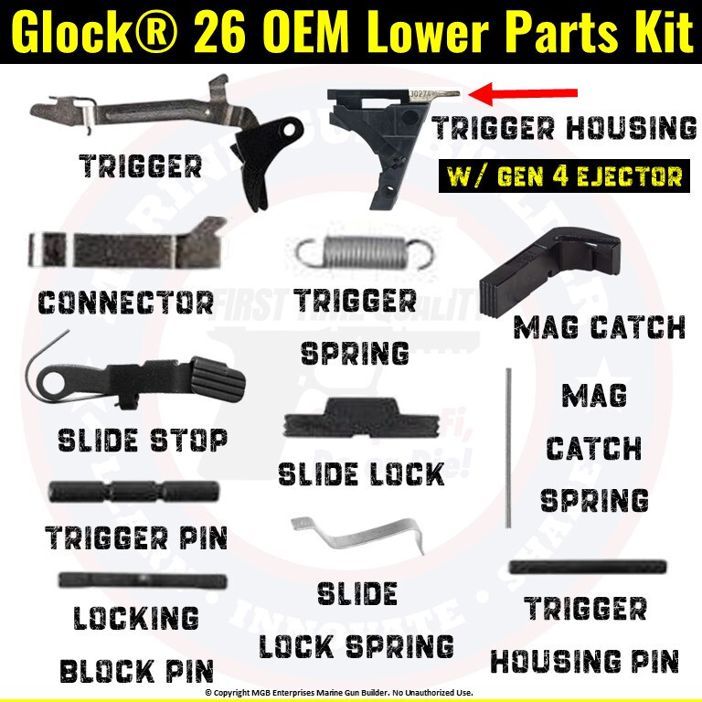 Glock 26 Lower Parts Kit OEM Gen 3 w/ Upgraded Gen 4 Ejector G26 LPK ...