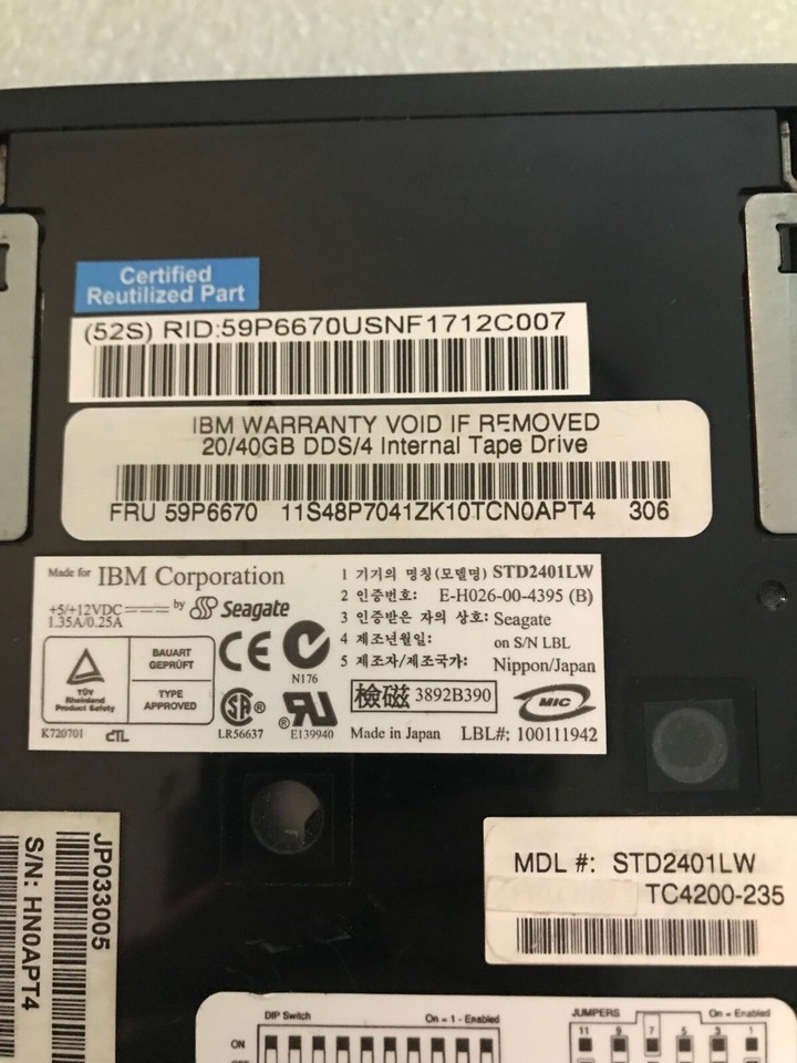 IBM 59P6670 STD2401LW DDS-4 4mm 20/40gb 68-Pin SCSI Tape Drive 5.25 ...