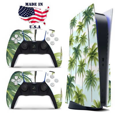PS5 Disc Version Console & Controller Vinyl Skin Decal Wrap Palm Trees ...