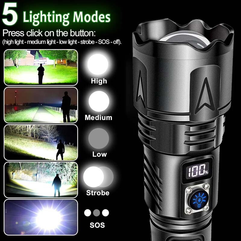 Linterna 2000000LM LED Recargable Linternas Alta Potencia Casa Batería ...
