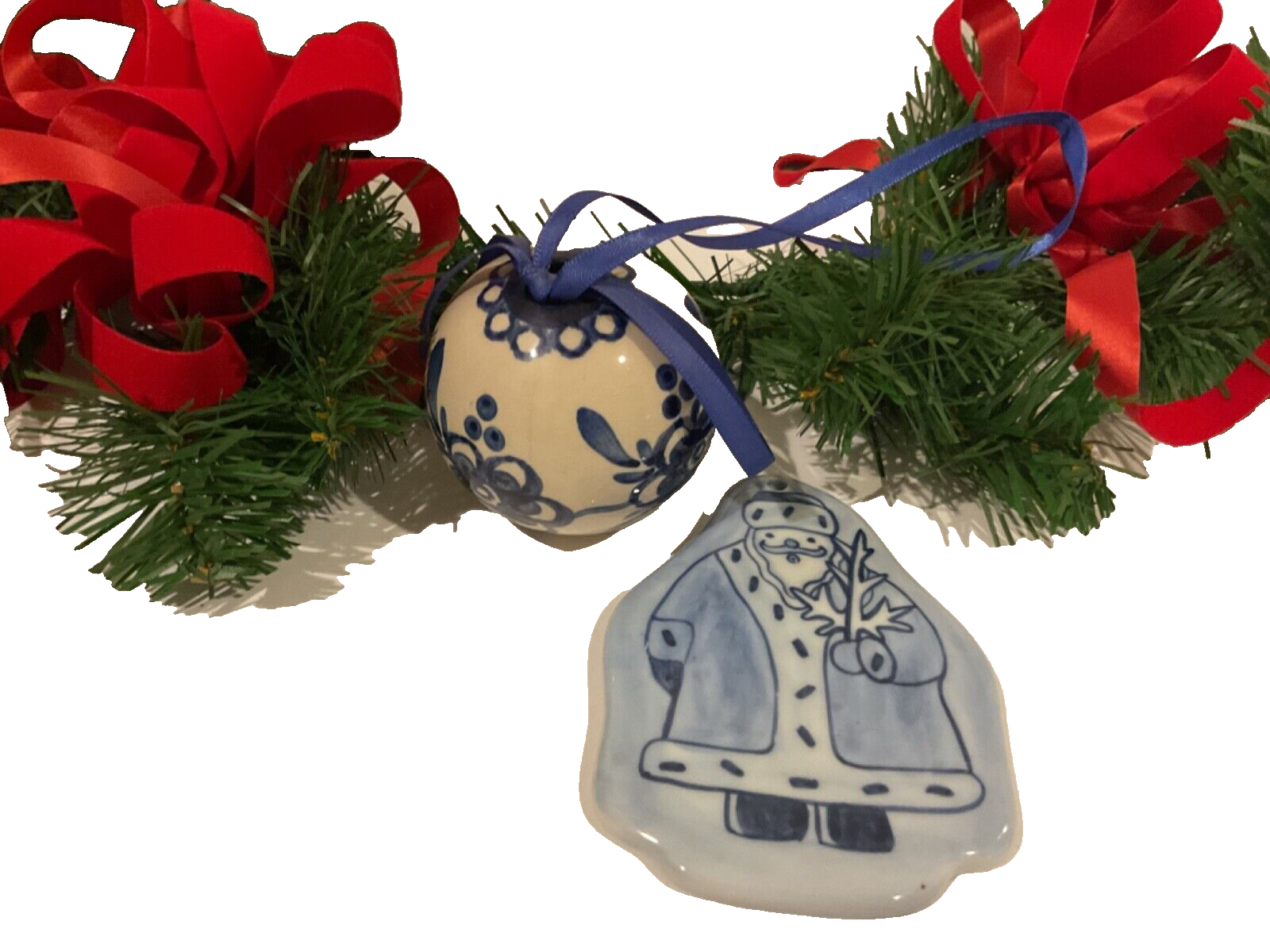 Delft Blue Christmas Ornament Hand Painted Ceramic Lot of 2 Bulb ...