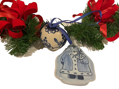 Delft Blue Christmas Ornament Hand Painted Ceramic Lot of 2 Bulb ...