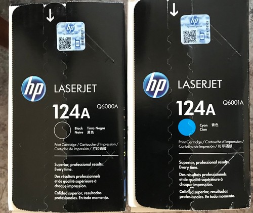 HP 124A Genuine Q6000A BLACK + Q6001A CYAN Laser Toner Cartridges 1600 ...