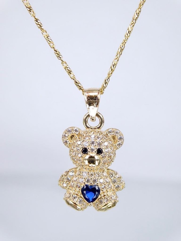 14K REAL GOLD LAB CREATED STONE TEDDY BEAR PENDANT | eBay