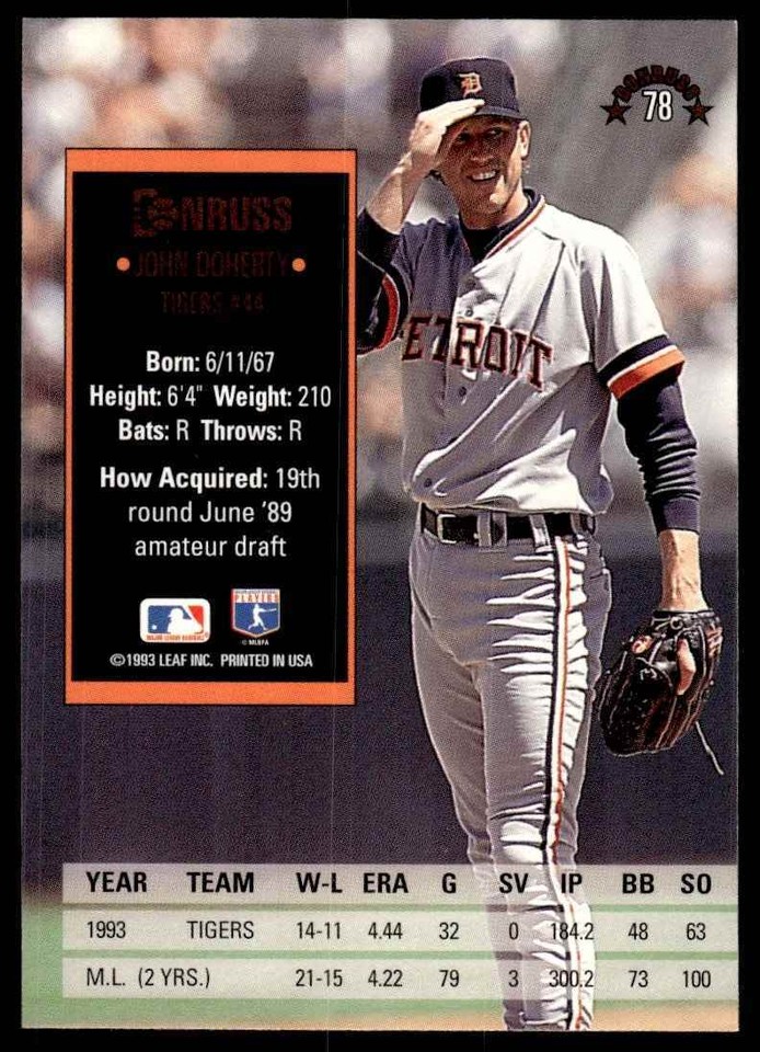 1994 Donruss Baseball Card John Doherty Detroit Tigers #78 | eBay