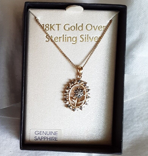 R. Simons Gold On Sterling Silver Diamond, Sapphire Flower Pendant 18 ...