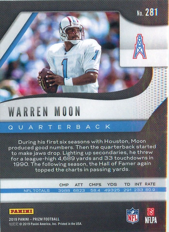 Warren Moon 2019 Panini Prizm Football Chrome Base Card #281 Houston ...