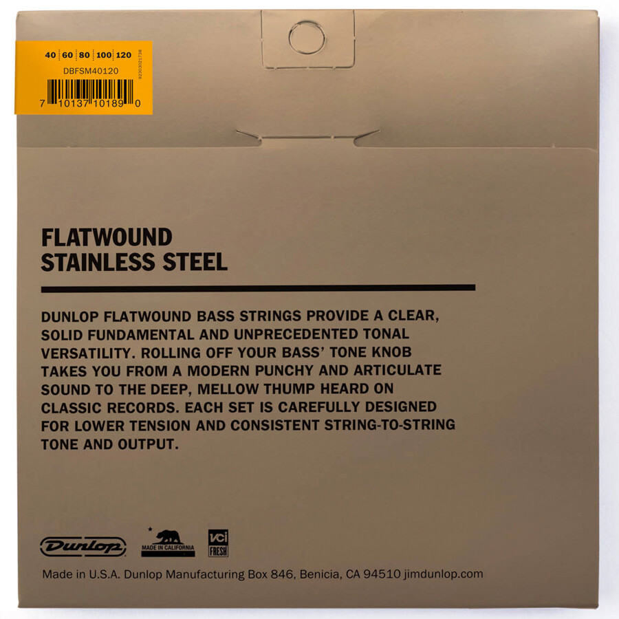 Dunlop DBFS 40/120 Flatwound Medium Scale 5-String Bass Strings .40-120 ...