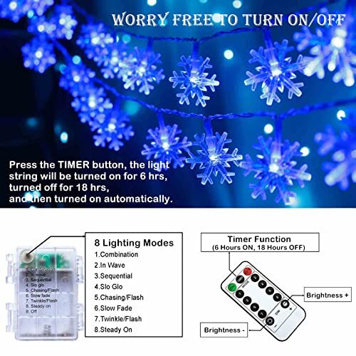 Christmas Snowflake String Lights 20 Ft 40 Led Battery Operated Blue ...
