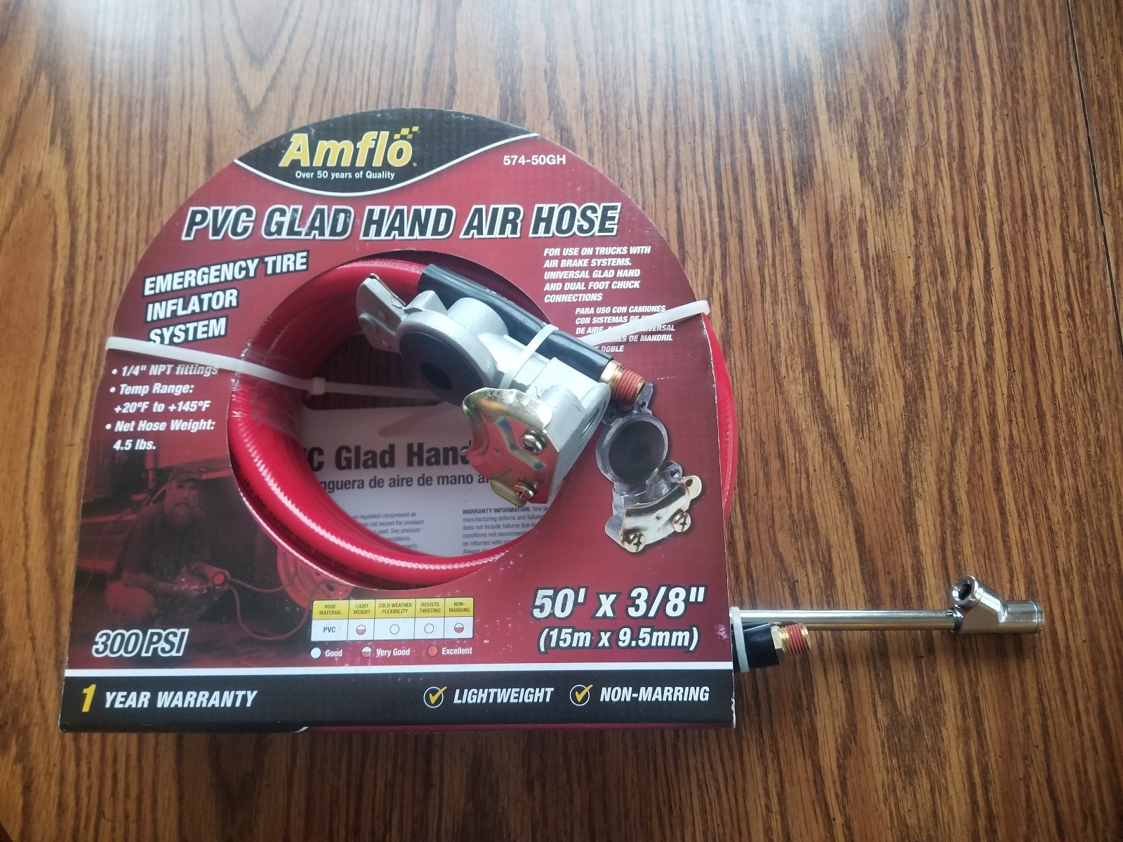 Amflo HD Truck Glad Hand PVC Air Hose & Tire Inflator 3/8x50' #574-50GH ...